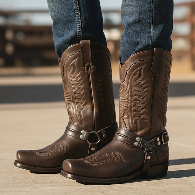 Men's Rugged Cowboy Boots with Unique Western Design – Comfortable ...