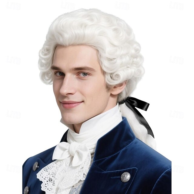 Colonial Judge Wig 18th Century Powdered Wavy Wig for Men Adult ...