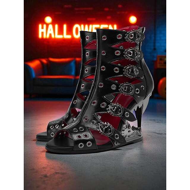 Women's Gothic Open-Toe Gladiator Sandals with Spiked Wedge Heels ...