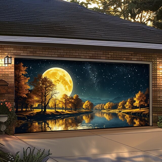 Garage Door Cover Large Hanging Backdrop Lake Forest Rustic Cottagecore ...