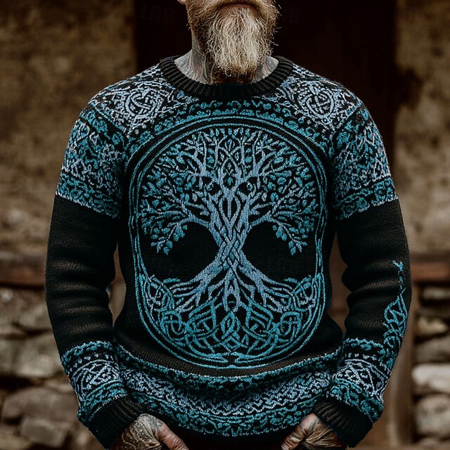 Men's Viking Tree Of Life Pullover Sweater Jumper Knitwear Crewneck ...