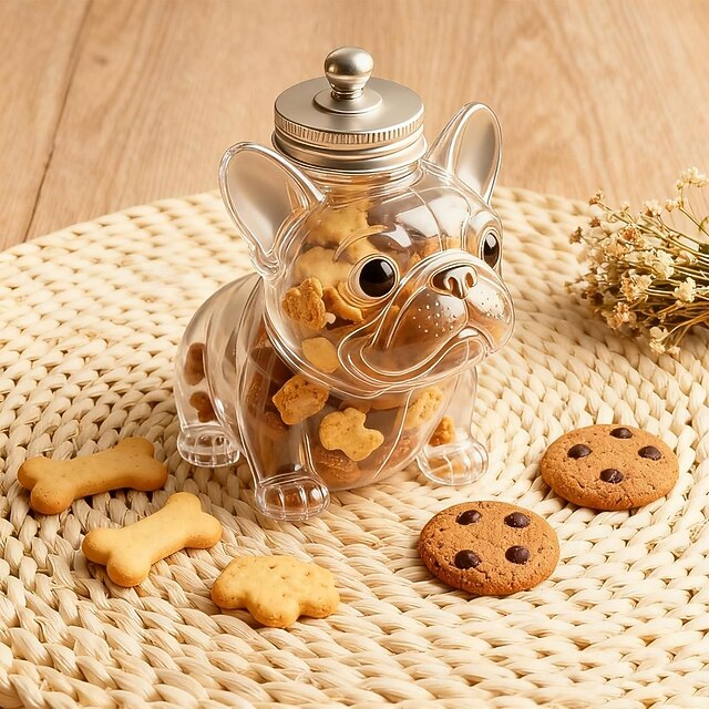 French Bulldog Treat Jar Airtight Glass Snack Container with Lid Cute ...