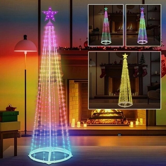 Outdoor Christmas Tree Lights, Multicolor Prelit Cone Christmas Tree ...