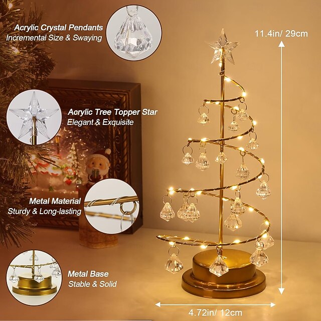 Tree Light, Acrylic Crystal Tree Lamp, Battery Operated Tree Night ...