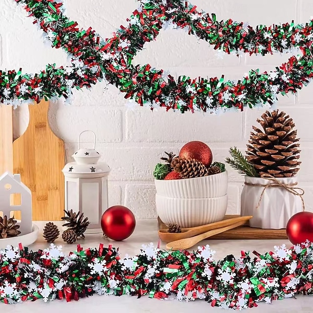 3PCS Christmas Metallic Garland Set – 6 Meters Total, Green and Red ...