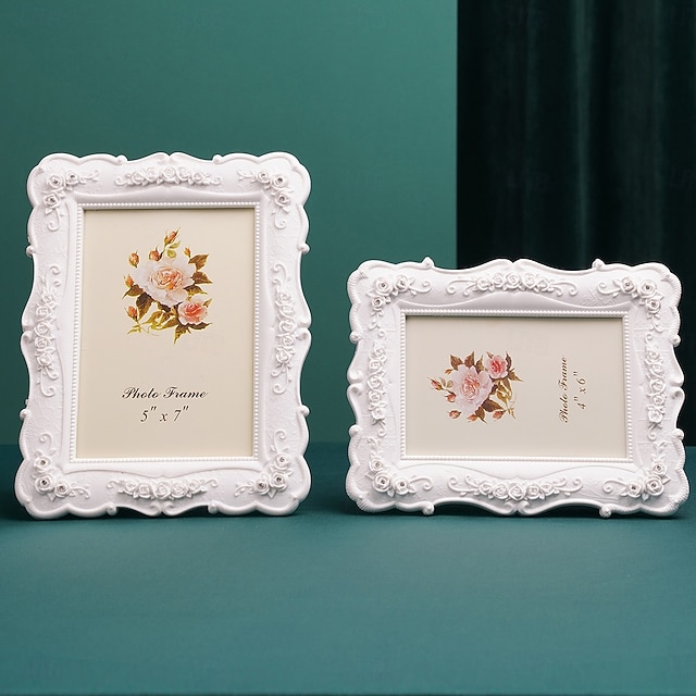 1PC European-style Three-dimensional White Rose Relief Photo Frame A ...