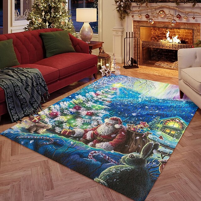 Santa Claus Christmas Tree Area Rug For Living Room And Bedroom, Faux ...