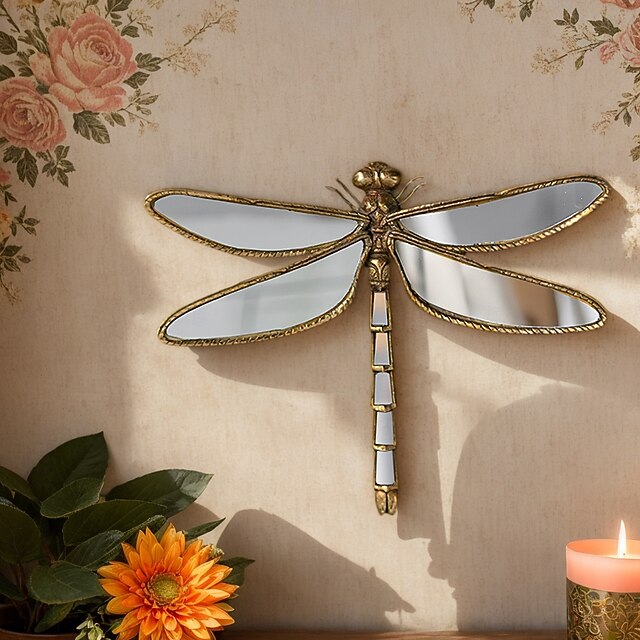 1PC A Light Luxury Retro Distressed Mirror Dragonfly-shaped Wall ...
