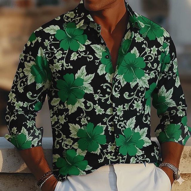 Men's Floral Print Flowers Shirt Button Up Shirt Long Sleeve Fashion ...