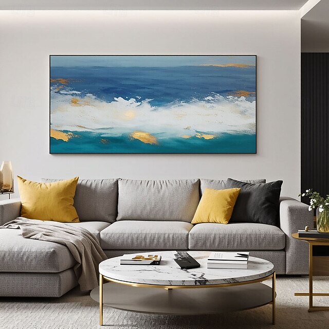 Extra Large Blue Wall Painting on Canvas Ocean Sunset Painting Gold ...