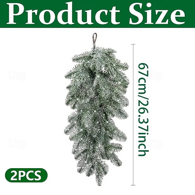 2PCS Artificial Christmas Snow Teardrop Garland 26.37 Inch (67CM) White ...