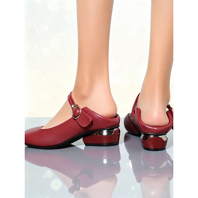 Women's Red Genuine Leather Mary Jane Dance Shoes - Comfortable Low ...