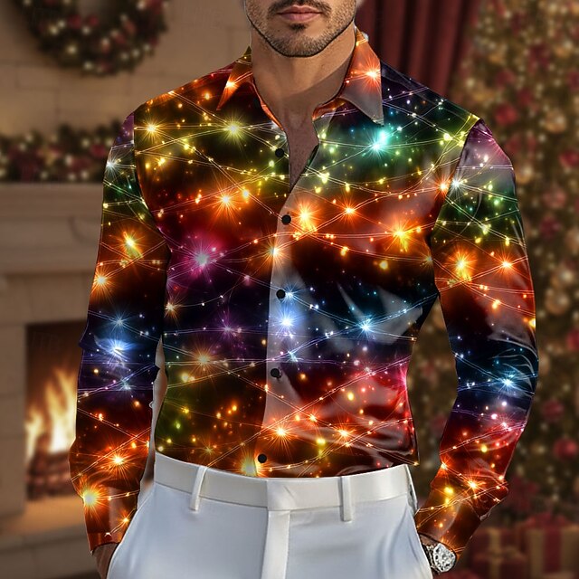 Christmas Men's Sparkling Glitter Christmas Light Shirt Satin Shirt ...