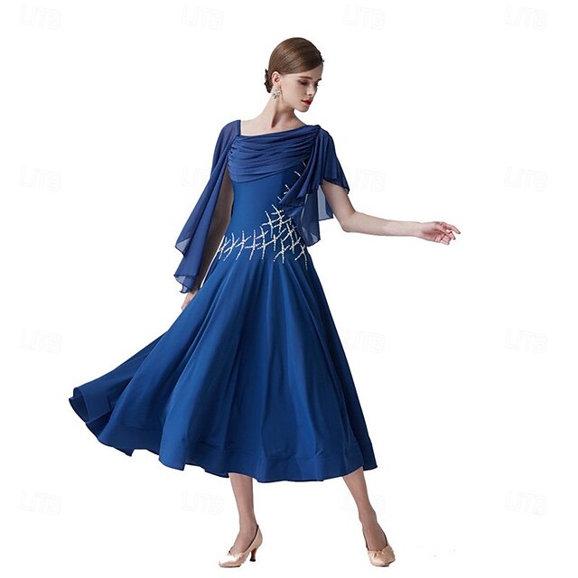 Women's Ballroom Dance Dress Chiffon Cape Sleeve Elegant Waltz Tango ...