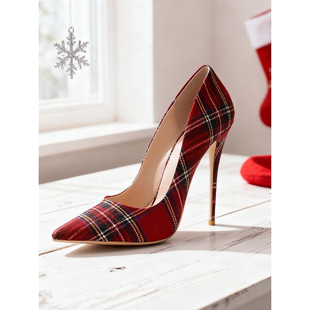 Women's Plaid Stiletto High Heels, Classic Tartan Pointed Toe Pumps for ...