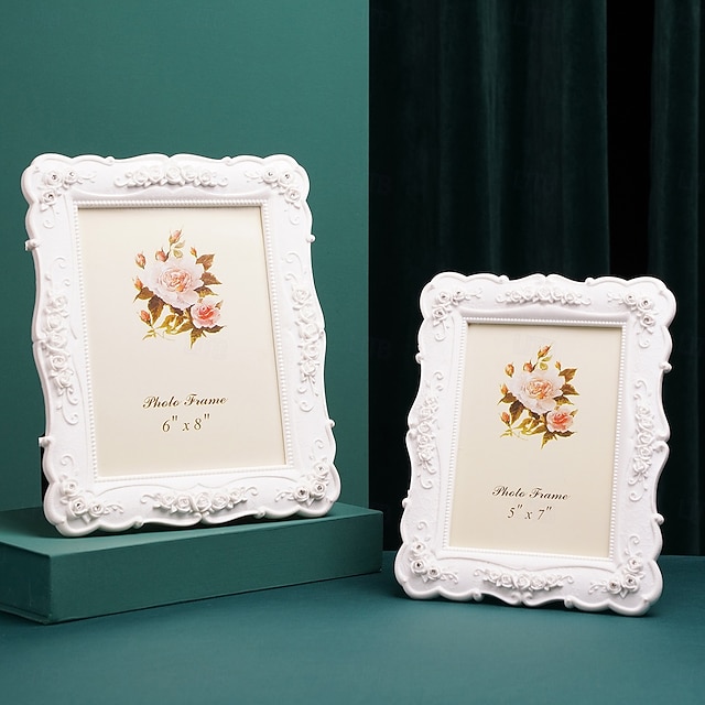 1PC European-style Three-dimensional White Rose Relief Photo Frame A ...