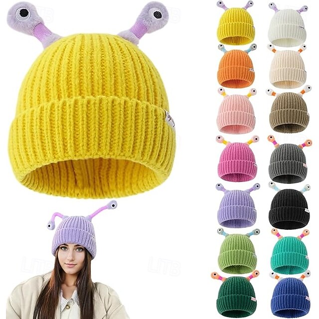 Cute and Funny Knitted Beanie, Cartoon Glowing Little Monster Knit Hat ...