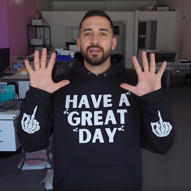 Men's Sarcastic Hidden Middle Finger Hoodie, 'Have A Great Day' Graphic ...