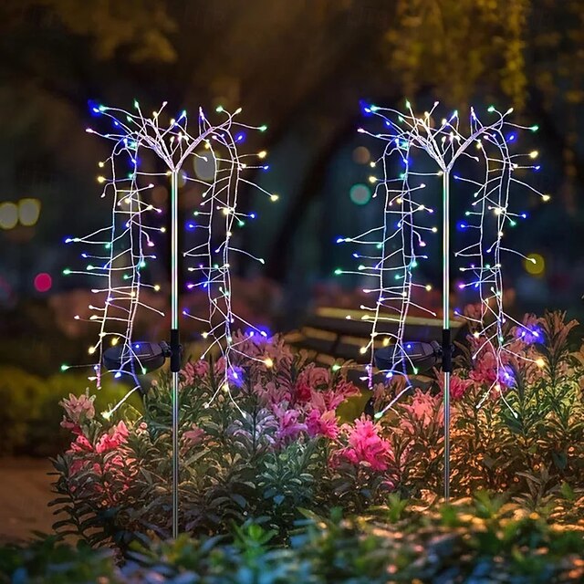 2pcs Solar Firework Light 200/120/100LED Outdoor Waterproof Willow Tree ...