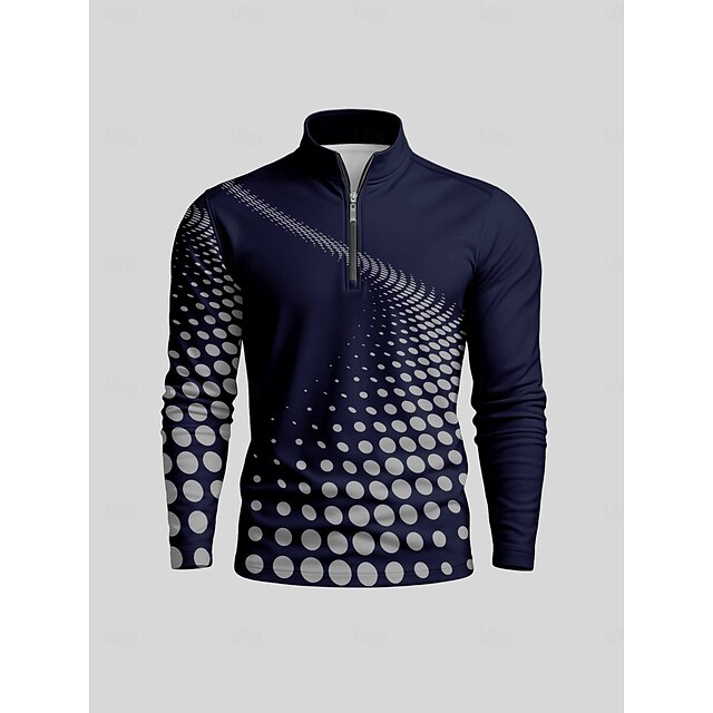 Men's Golf Polo Shirt Navy Blue Long Sleeve Top Golf Attire Clothes ...