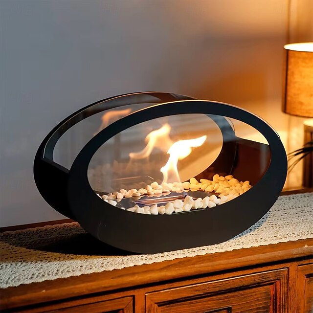 Tabletop Fireplace, 15.7 Inch Oval Ethanol Fireplace, Tabletop Fire Pit ...