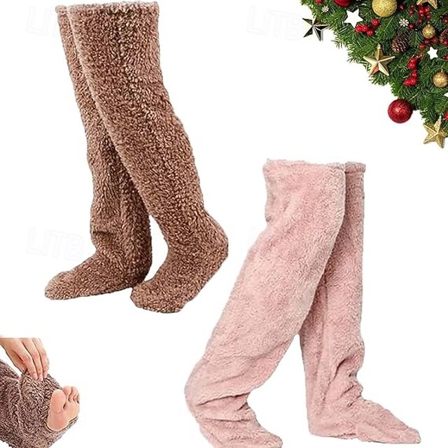 Goose down Knee Socks for Christmas,New Winter Warm Long Fuzzy Thigh ...