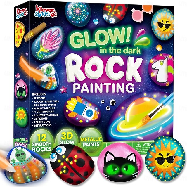 Rock Painting Kit- Glow in The Dark Rock Kit Arts and Crafts for Kids ...