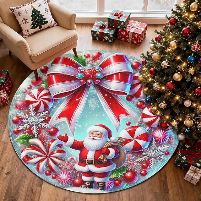 Santa Claus Christmas Round Area Rug For Living Room And Bedroom, Faux ...