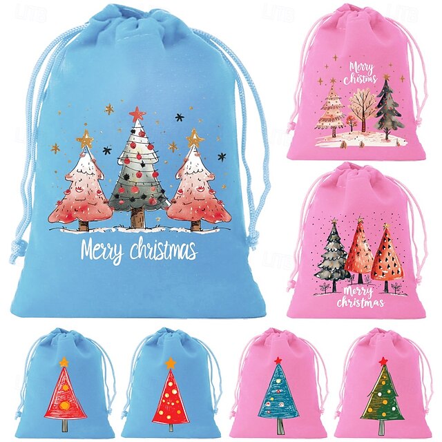 7pcs Large Christmas Drawstring Bags - Santa Claus, Merry Christmas ...
