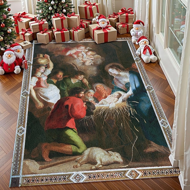 Nativity Scene Area Rug For Living Room And Bedroom, Faux Cashmere ...