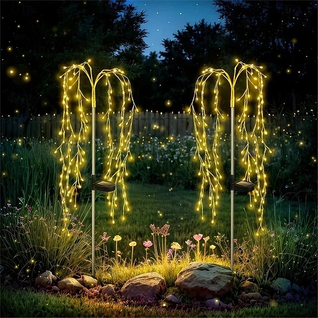 2pcs Solar Firework Light 200/120/100LED Outdoor Waterproof Willow Tree ...