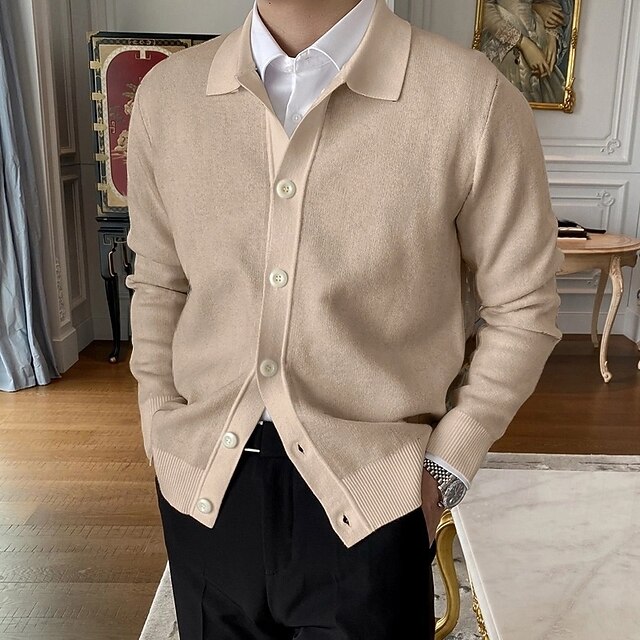 Homme Pull Gilet Cardigan Côtelé Tricoter Hauts Réguliers Tricoté Uni ...
