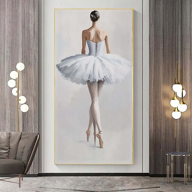Abstract Elegant Ballet Girl Oil Painting on Canvas Original White ...