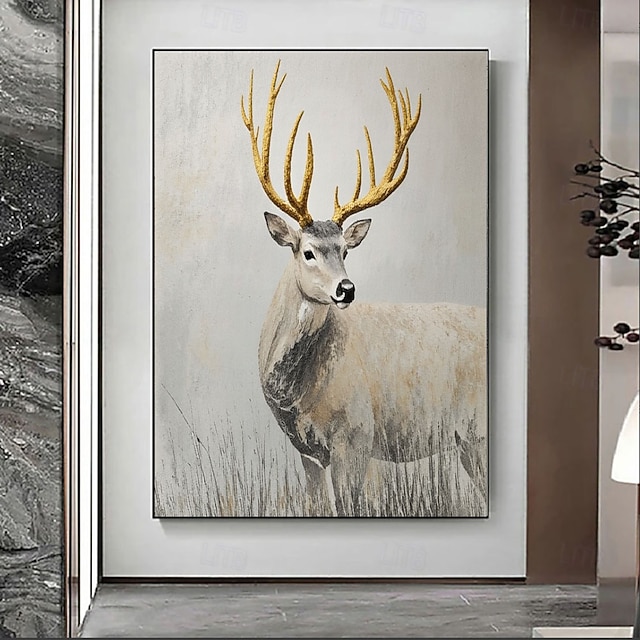 Handmade Rustic Deer Landscape Painting Decor Cabin Wall Art Mule Deer ...