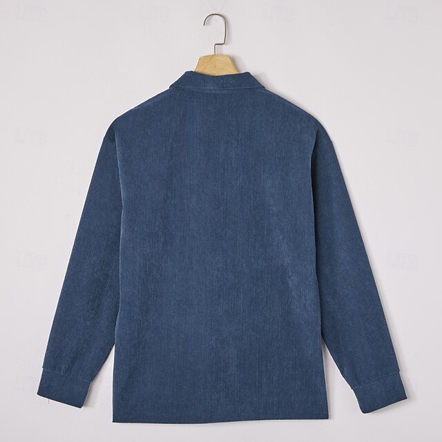 Per uomo Camicia di Velluto a Coste Polo Casuale Sportivo Bavero Manica ...