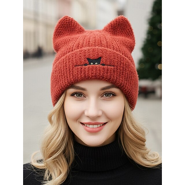 Bonnet en tricot pelucheux avec oreilles de chat pour femme, joli ...
