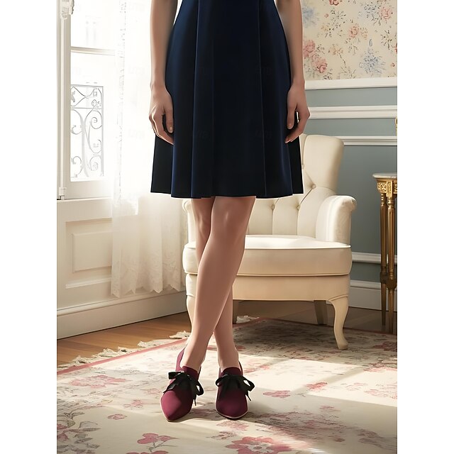 Women's Green Suede Pumps with Black Ribbon Bow, Elegant Pointed Toe ...