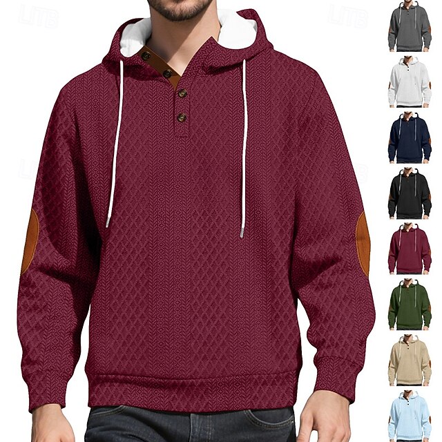 Men's Jacquard Hoodie Pullover Hoodie Sweatshirt Button Up Hoodie Black ...