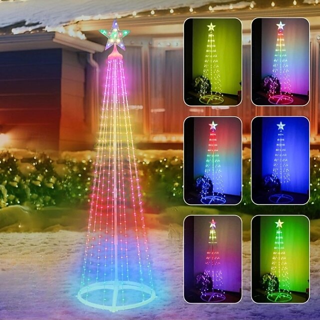 Outdoor Christmas Tree Lights, Multicolor Prelit Cone Christmas Tree ...