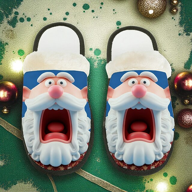 Men's Santa Claus Slippers - Fun Christmas Footwear with 3D Santa Face ...