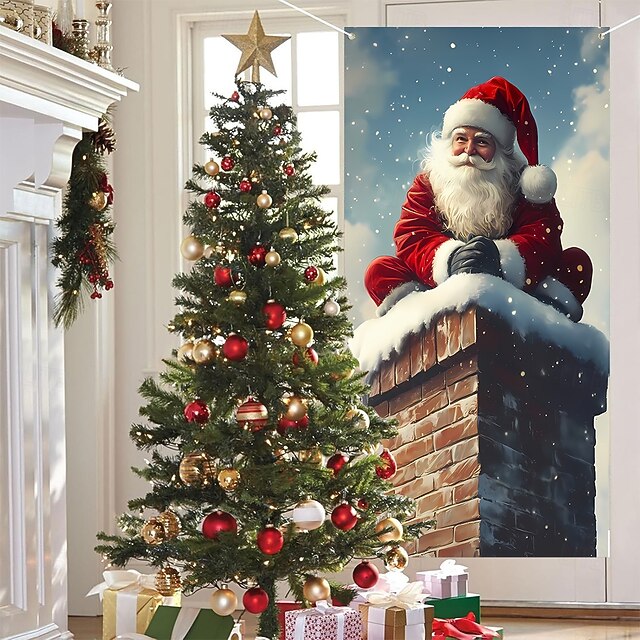 Christmas Posters Door Cover Outdoor Banners Santa Claus Cute 3D Party ...