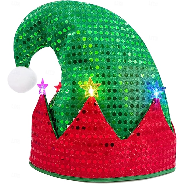Elf Hat with Jingle Bells Santa Hats Hat Led Light Up Holiday Party ...