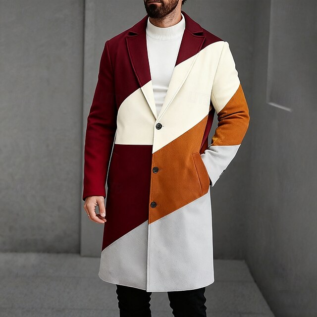 Men's Geometric Color Block Lightweight Jacket Overcoat Thermal Warm ...