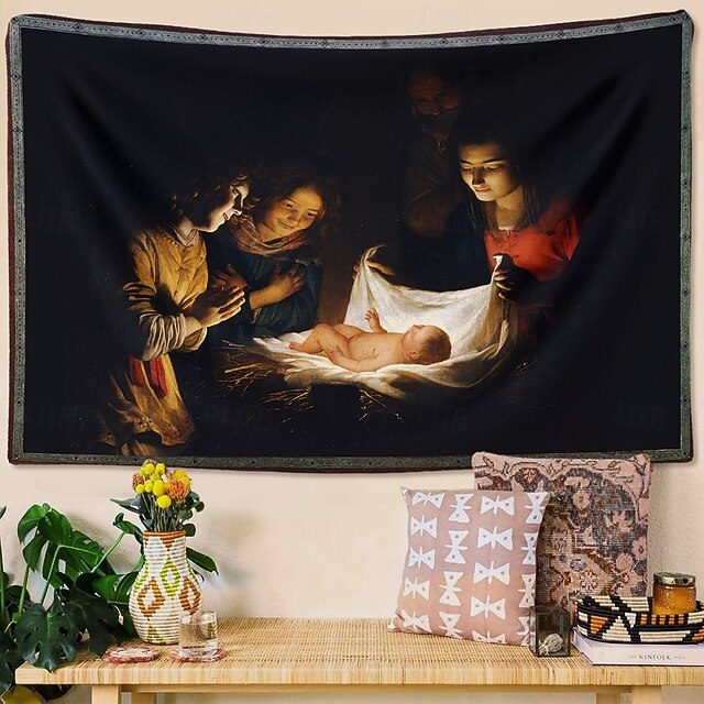 Christmas Hanging Tapestry Birth Nativity Scene Large Wall Art Mural ...