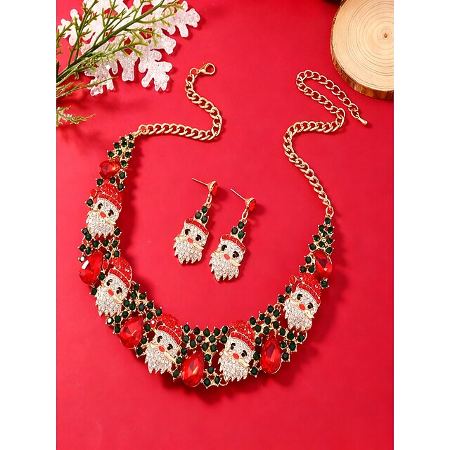 Women's Christmas Jewelry Set with Santa Design, Red & Gold Crystal ...
