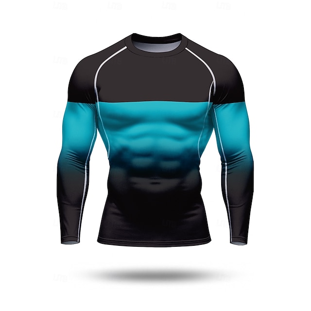 Men's Compression Shirt Running Shirt 3D Print Color Block Long Sleeve ...