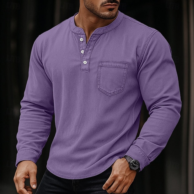 Men's Henley Shirt Long Sleeve Henley Spring Fall All Seasons Vintage ...
