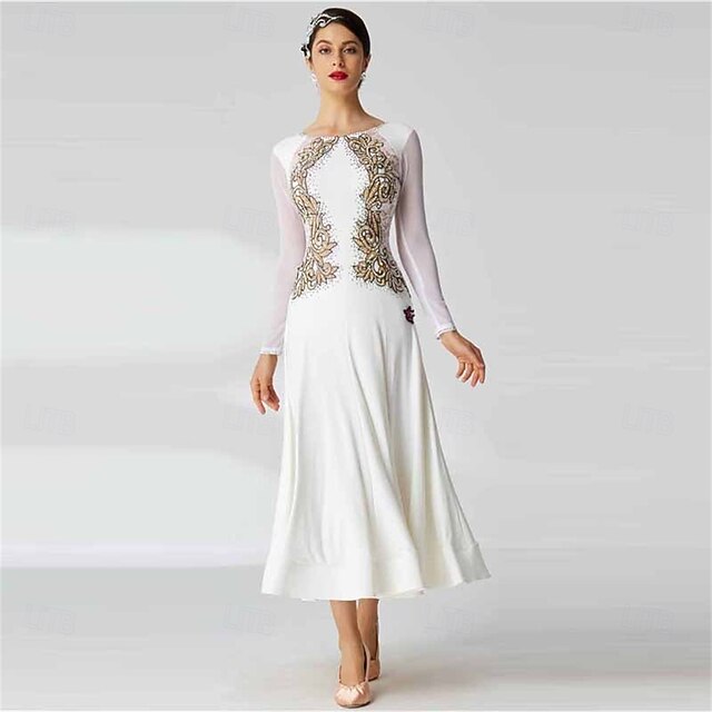 Robe de danse de salon pour femme, manches longues, en maille, pour ...