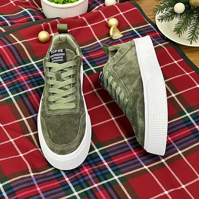 Men's Olive Green Suede Sneakers with White Sole - Comfortable Casual ...
