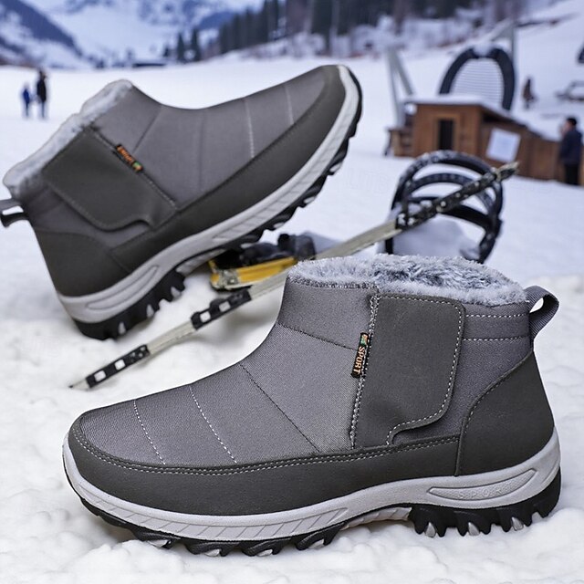 Men's Warm Winter Snow Boots with Fur Lining, Non-Slip Outdoor Ankle ...
